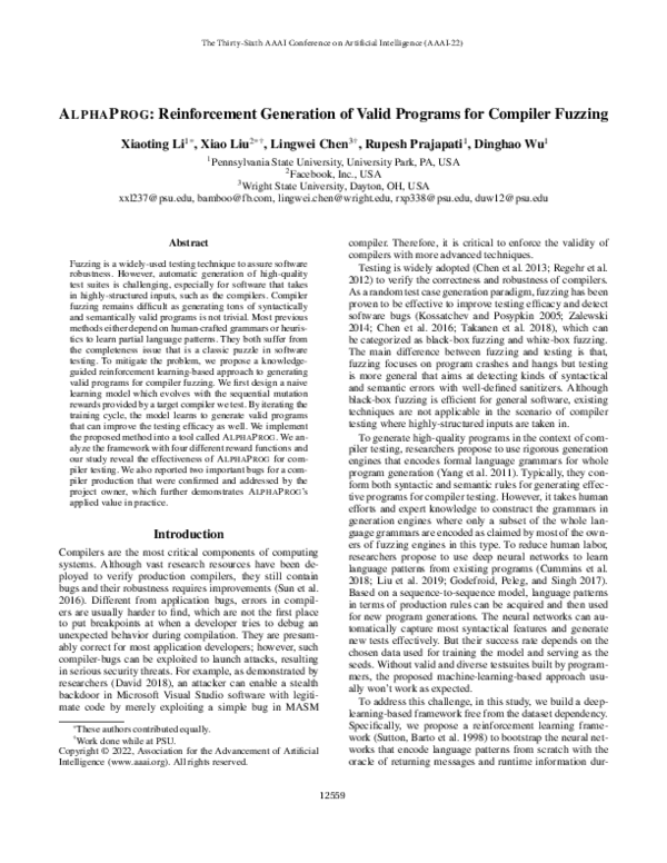 (PDF) ALPHAPROG: Reinforcement Generation of Valid Programs for Compiler Fuzzing