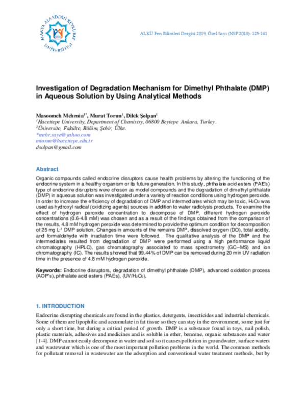 (PDF) Investigation of Degradation Mechanism for dimethyl phthalate ...