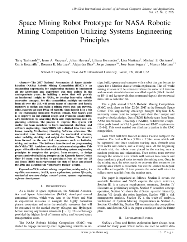 (PDF) Space Mining Robot Prototype for NASA Robotic Mining Competition ...