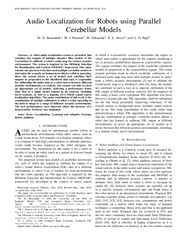 Pdf Audio Localization For Robots Using Parallel Cerebellar Models