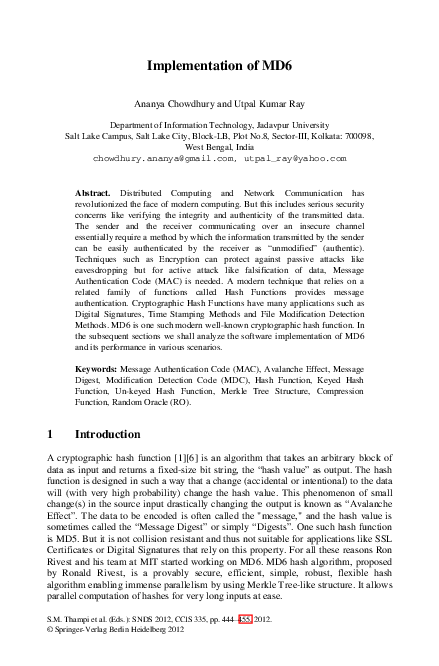 (PDF) Implementation of MD6