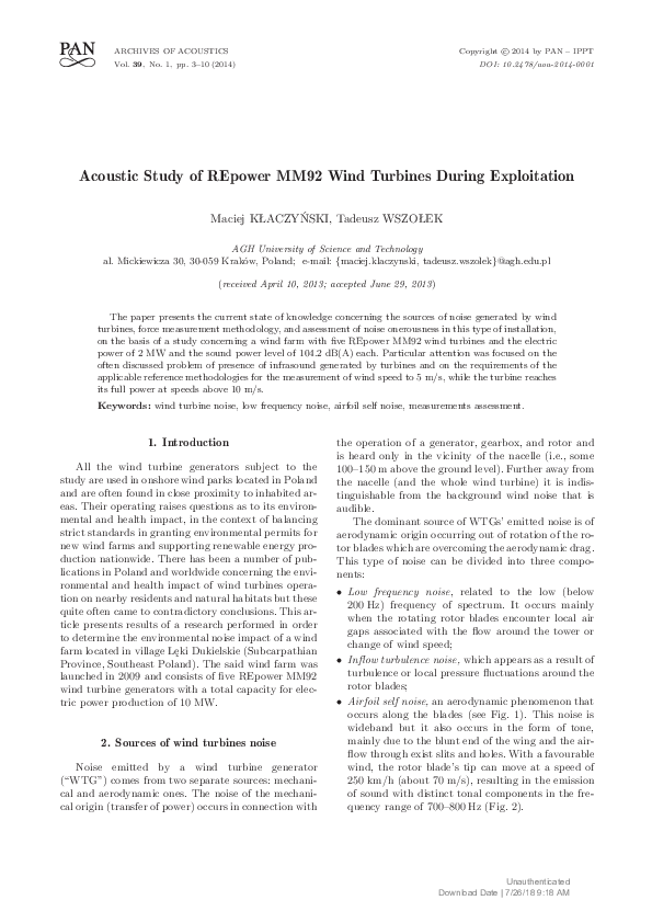 (PDF) Acoustic Study of REpower MM92 Wind Turbines During Exploitation