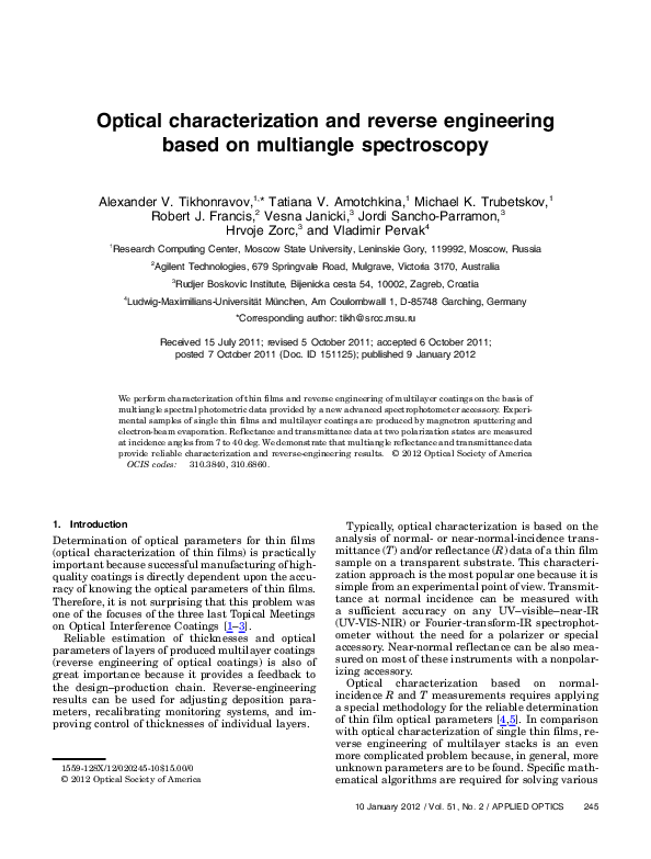 (PDF) Optical characterization and reverse engineering based on multiangle spectroscopy