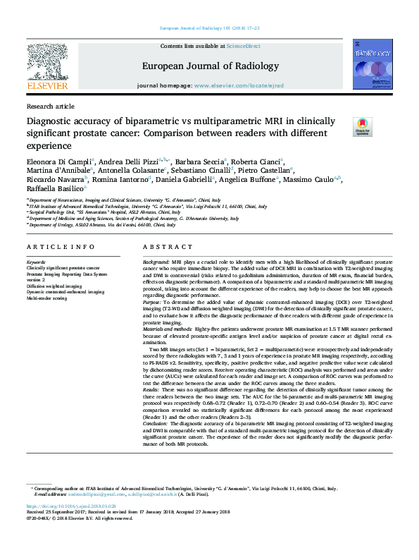 (PDF) Diagnostic accuracy of biparametric vs multiparametric MRI in clinically significant ...
