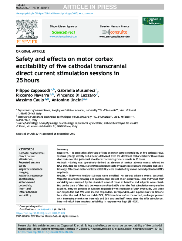 (PDF) Safety and effects on motor cortex excitability of five cathodal ...