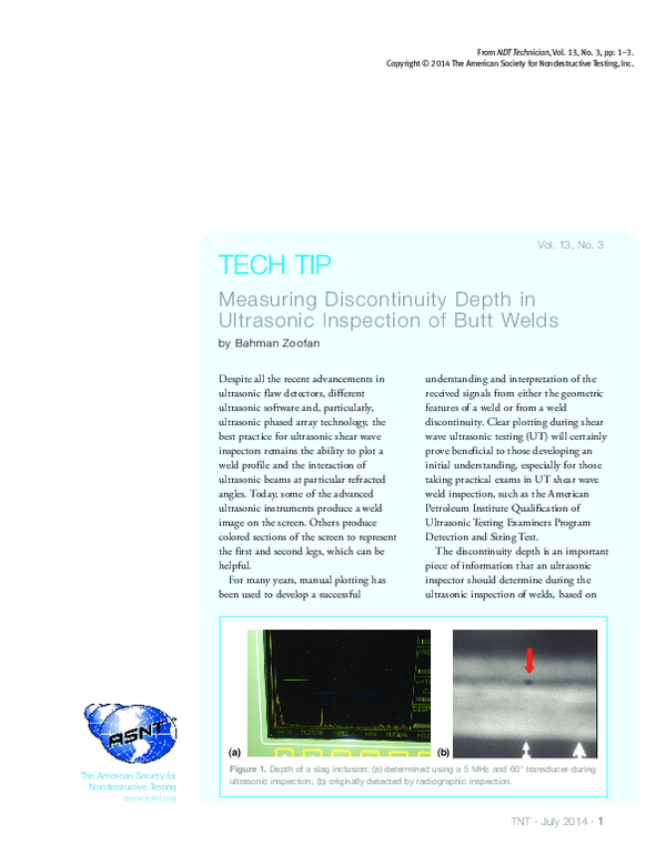 (PDF) Measuring Discontinuity Depth in Ultrasonic Inspection of Butt Welds