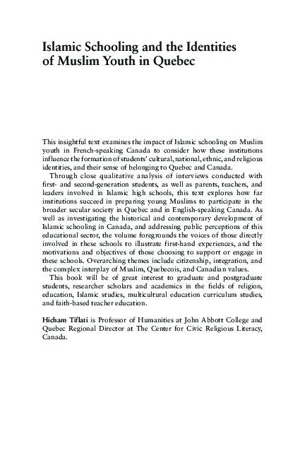 (PDF) Islamic Schooling and the Identities of Muslim Youth in Quebec