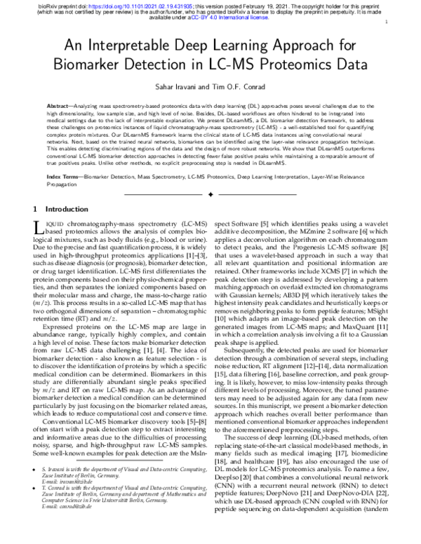 Pdf An Interpretable Deep Learning Approach For Biomarker Detection