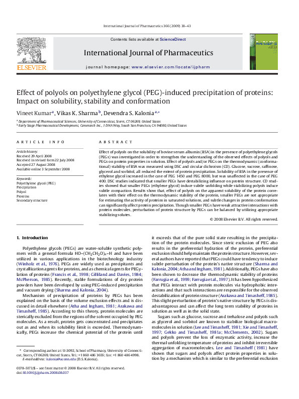 (PDF) Effect of polyols on polyethylene glycol (PEG)-induced ...