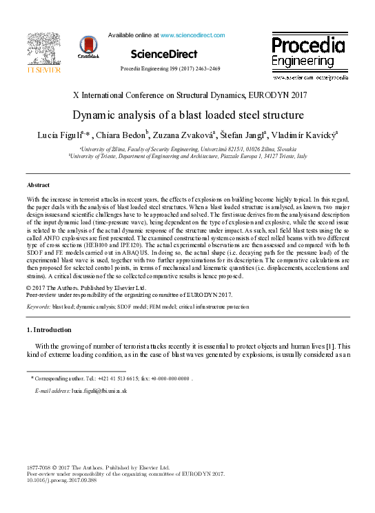 (PDF) Dynamic analysis of a blast loaded steel structure