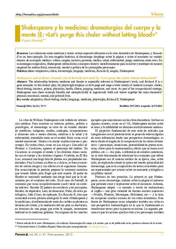 (PDF) Shakespeare y la medicina: dramaturgias del cuerpo y la mente (I ...