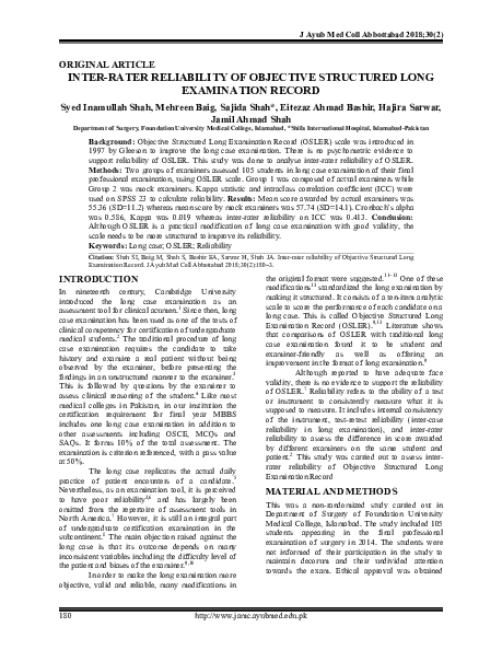 (PDF) Inter-Rater Reliability Of Objective Structured Long Examination ...