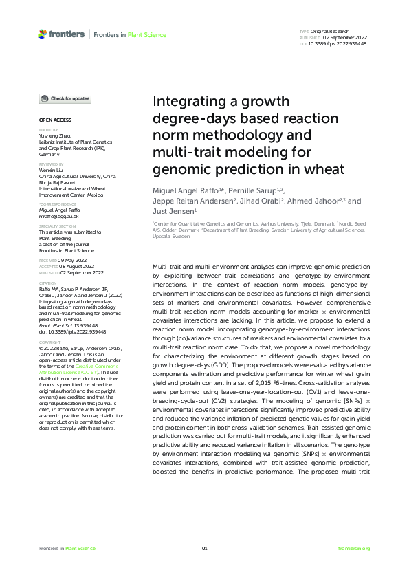 Integrating a growth degree-days based reaction norm methodology and multi-trait modeling for ...