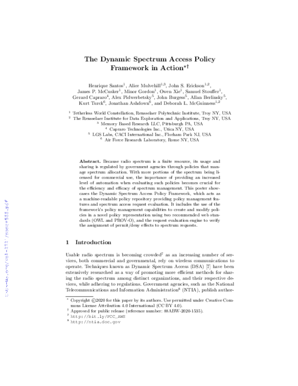 (PDF) The Dynamic Spectrum Access Policy Framework in Action