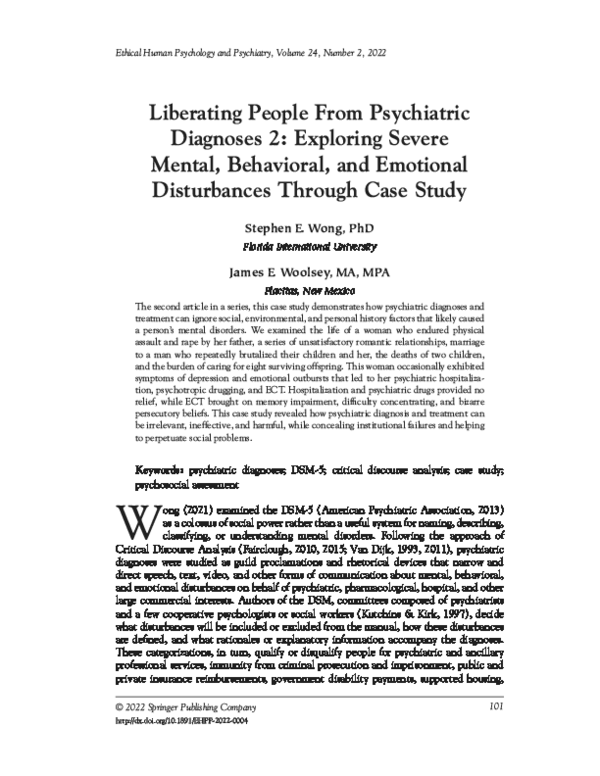 (PDF) Liberating People from Psychiatric Diagnoses 2: Exploring Severe ...