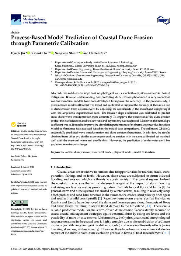 (PDF) Process-Based Model Prediction of Coastal Dune Erosion through Parametric Calibration
