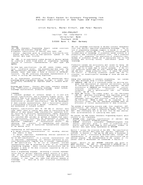 (PDF) APE: An Expert System for Automatic Programming From Abstract ...