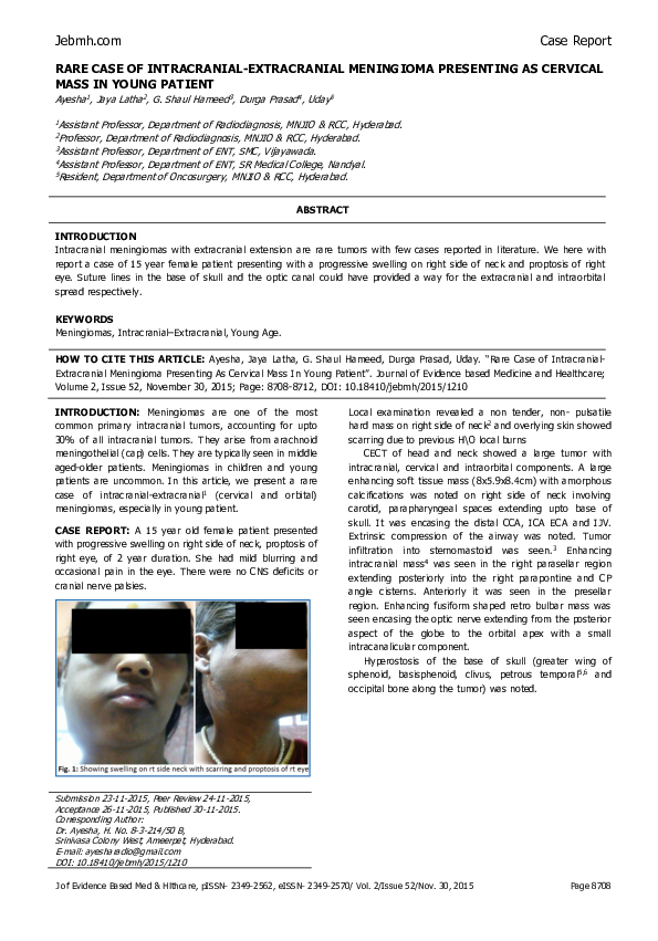 (PDF) Rare Case of Intracranial - Extracranial Meningioma Presenting as ...