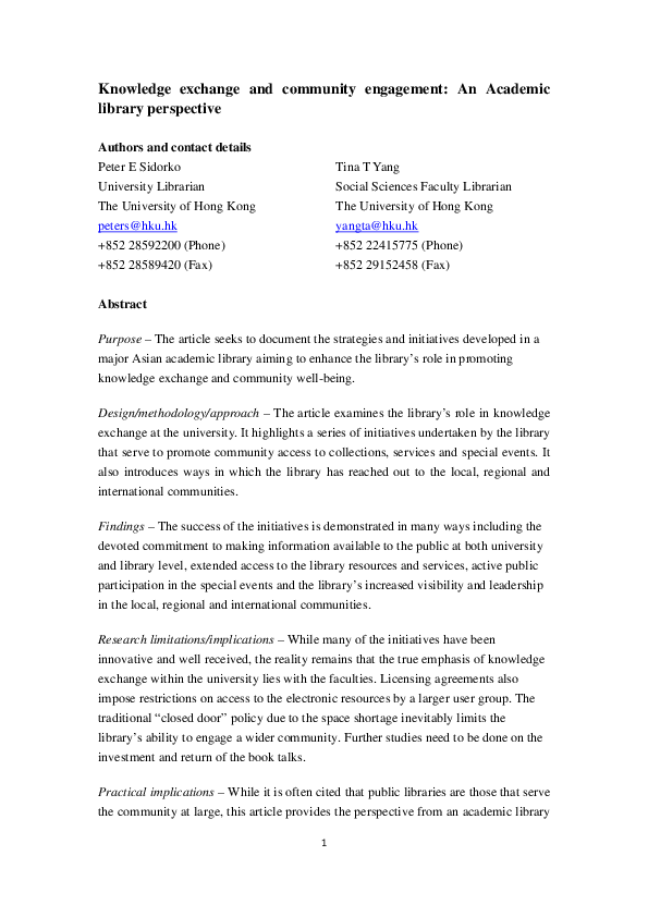 (PDF) Knowledge exchange and community engagement: an academic library ...