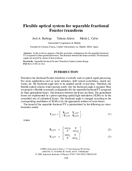 Pdf Flexible Optical System For Separable Fractional Fourier Transform