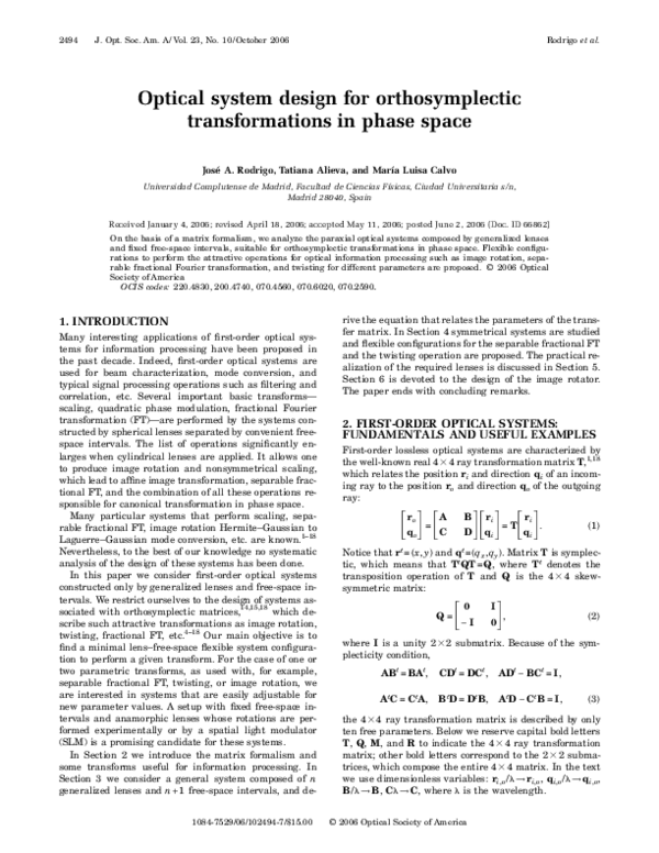 (PDF) Optical system design for orthosymplectic transformations in ...