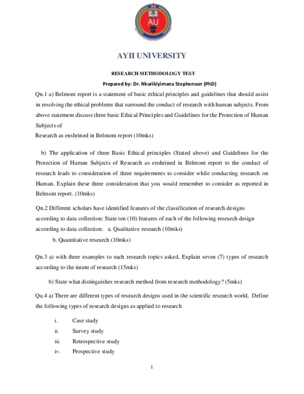 (PDF) Research Methodology Questions;