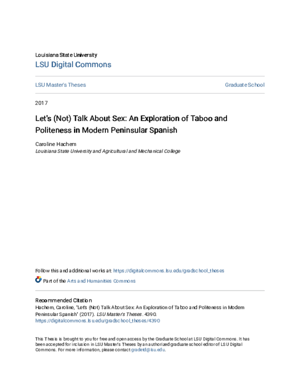 (PDF) Let's (Not) Talk About Sex: An Exploration of Taboo and Politeness in Modern Peninsular ...