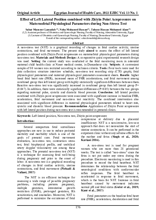 Effect of Left Lateral Position combined with Zhiyin Point Acupressure ...