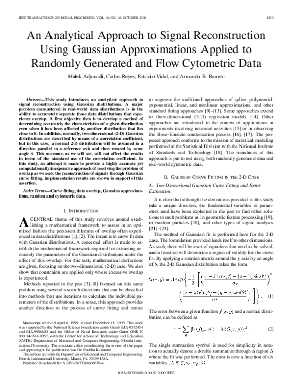 (PDF) An analytical approach to signal reconstruction using Gaussian approximations applied to ...