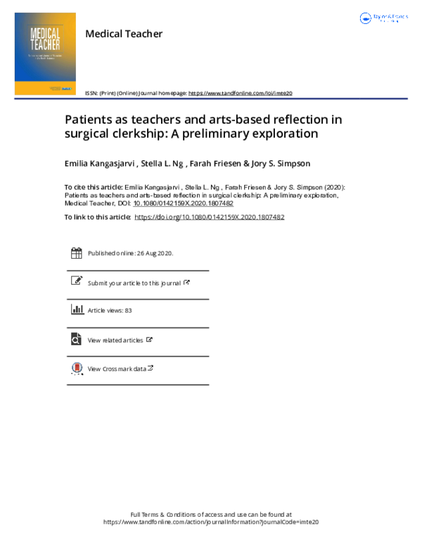 (PDF) Patients as teachers and arts-based reflection in surgical clerkship: A preliminary ...