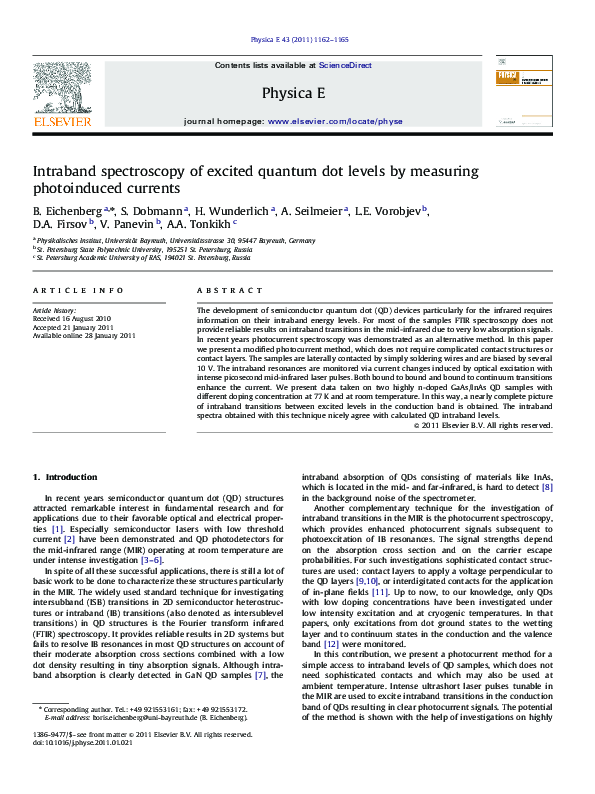 (PDF) Intraband spectroscopy of excited quantum dot levels by measuring ...