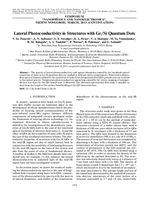 (PDF) Lateral photoconductivity in structures with Ge/Si quantum dots