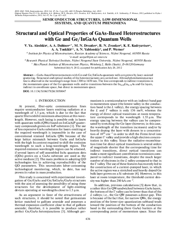 (PDF) Structural and optical properties of GaAs-based heterostructures with Ge and Ge/InGaAs ...