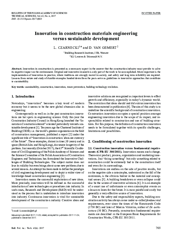 (PDF) Innovation in construction materials engineering versus sustainable development