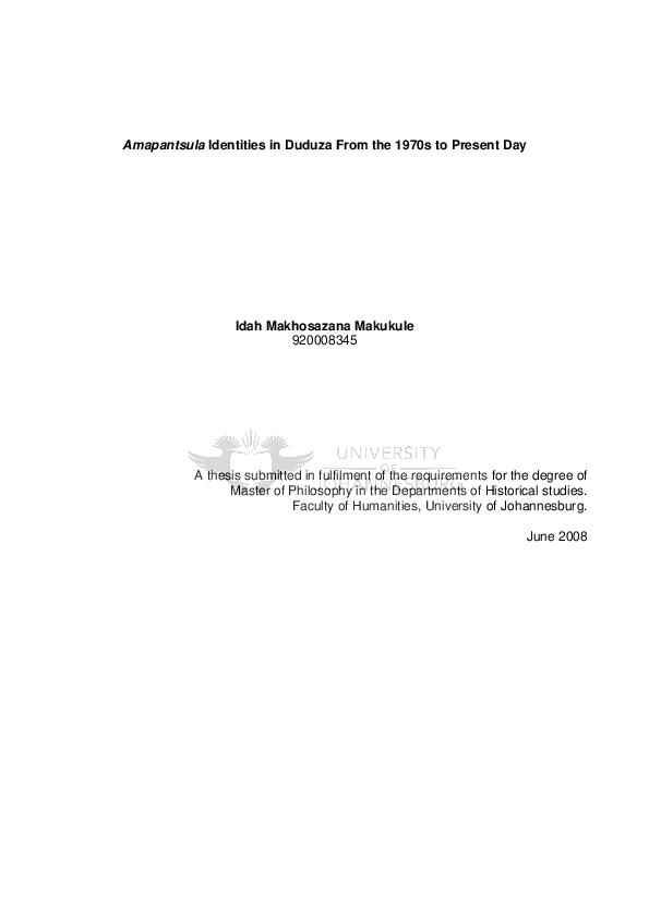 (PDF) Amapantsula identities in Duduza from the 1970s to present day