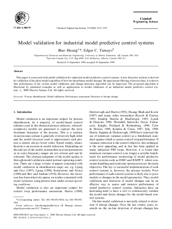 (PDF) Model validation for industrial model predictive control systems