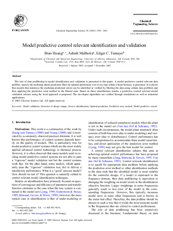 (PDF) Model predictive control relevant identification and validation