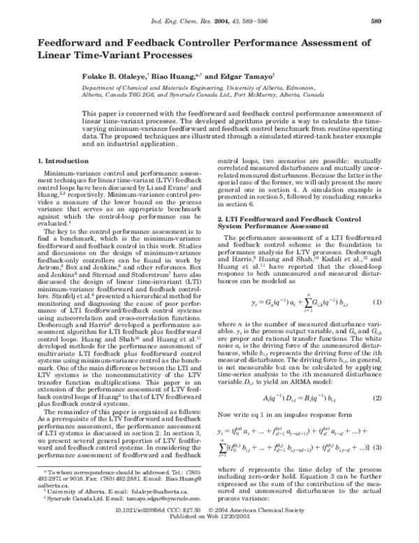 (PDF) Feedforward and Feedback Controller Performance Assessment of Linear Time-Variant Processes