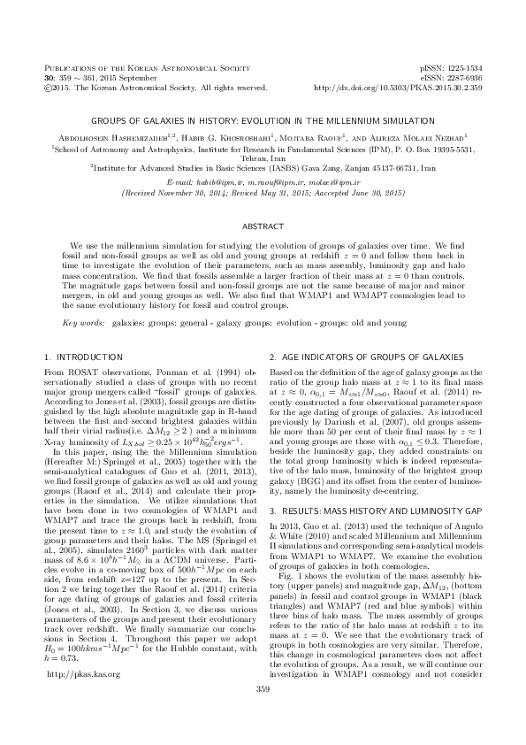 (PDF) Groups of Galaxies in History: Evolution in the Millennium ...