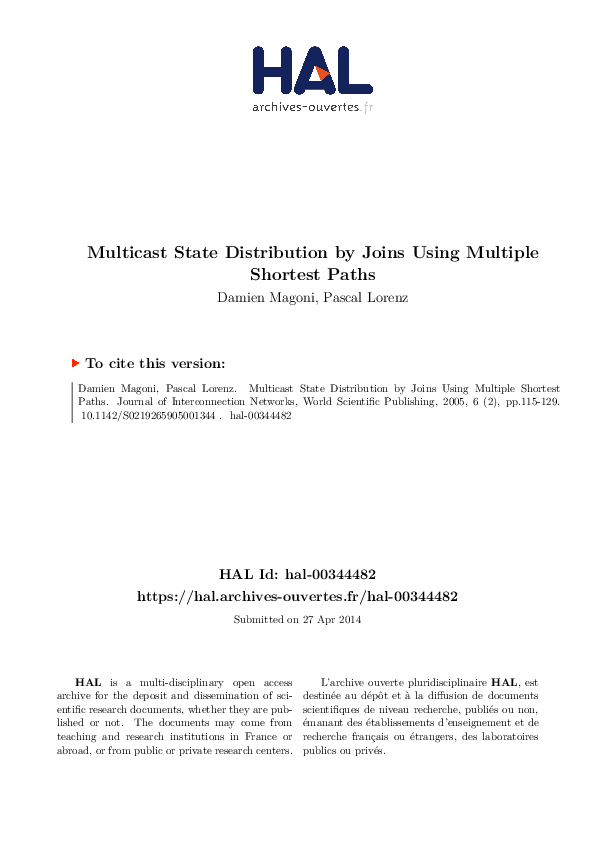PDF Multicast State Distribution By Joins Using Multiple Shortest pdf-multicast-state-distribution-by-joins-using-multiple-shortest