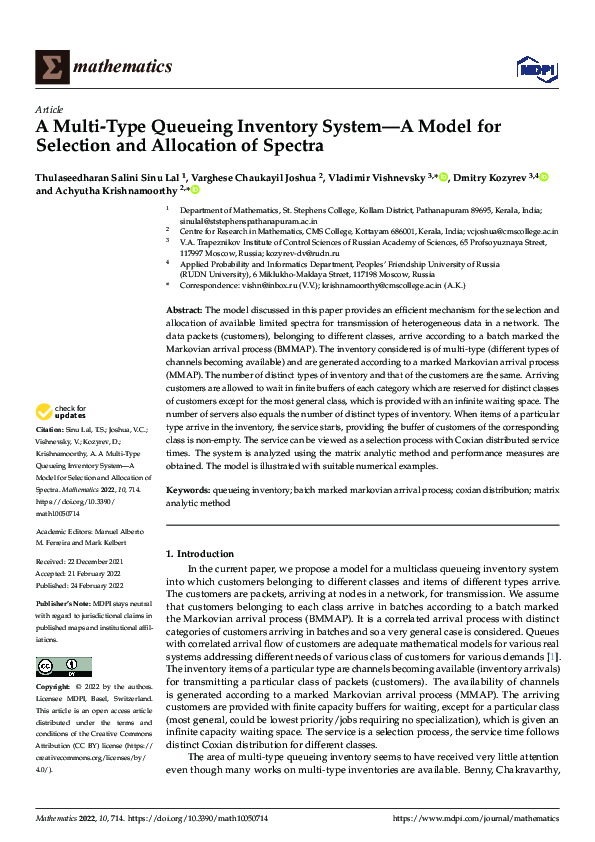 (PDF) A Multi-Type Queueing Inventory System—A Model for Selection and Allocation of Spectra ...
