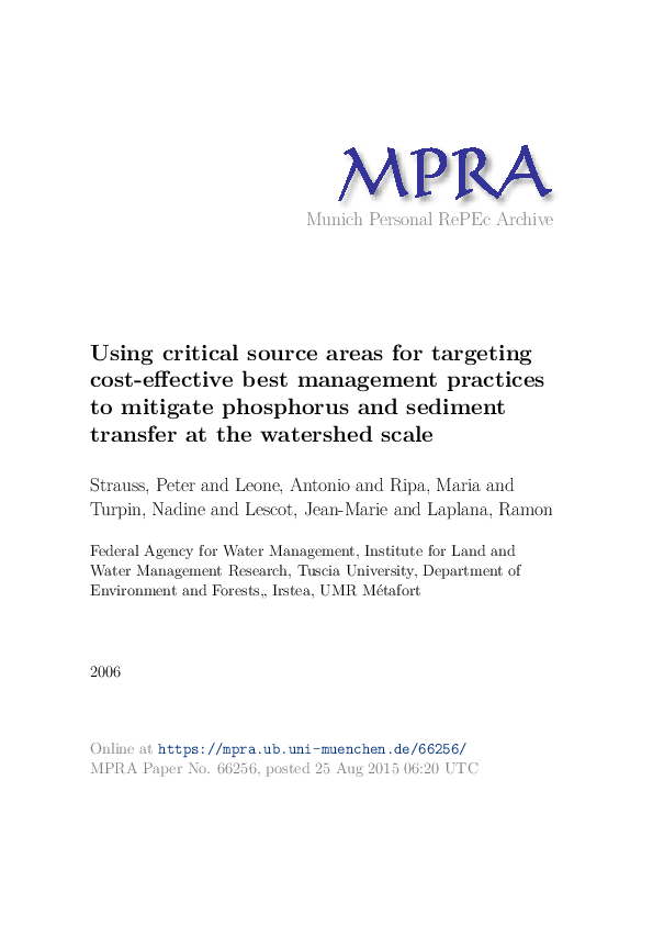 Pdf Using Critical Source Areas For Targeting Cost Effective Best Management Practices To
