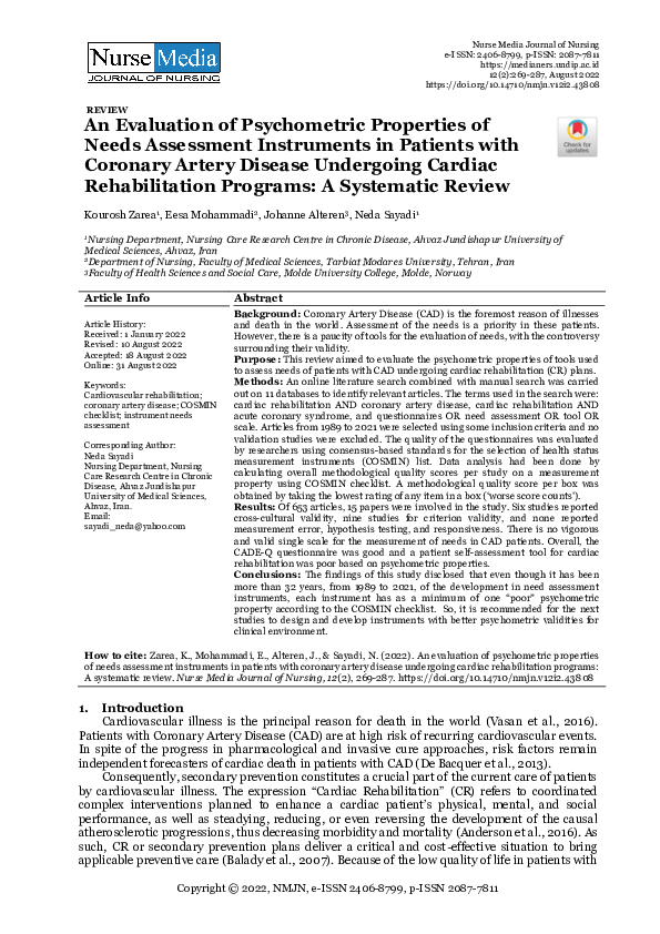 (PDF) An Evaluation of Psychometric Properties of Needs Assessment ...