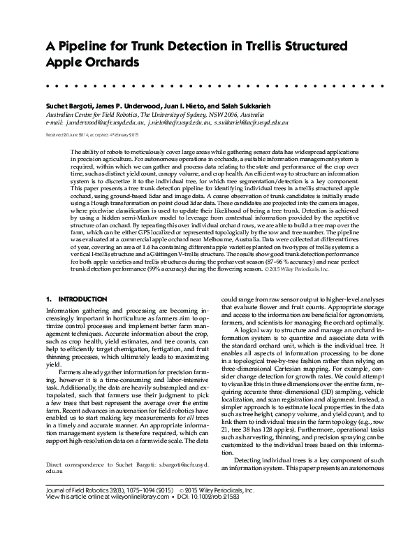 Pdf A Pipeline For Trunk Detection In Trellis Structured Apple Orchards