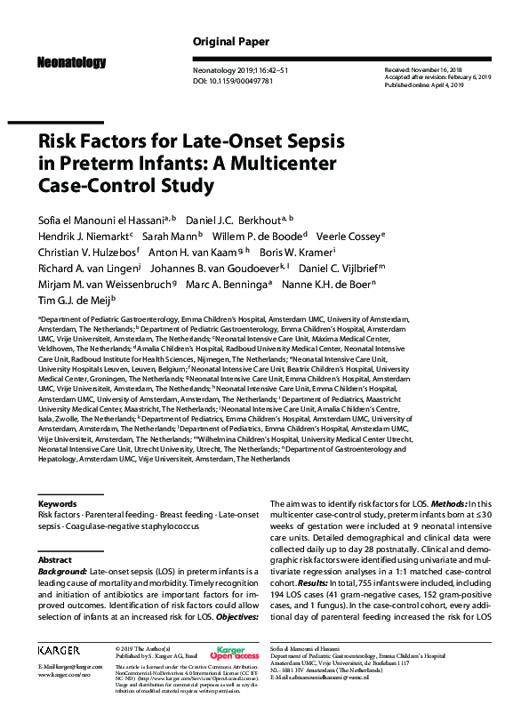 (PDF) Risk Factors for Late-Onset Sepsis in Preterm Infants: A ...