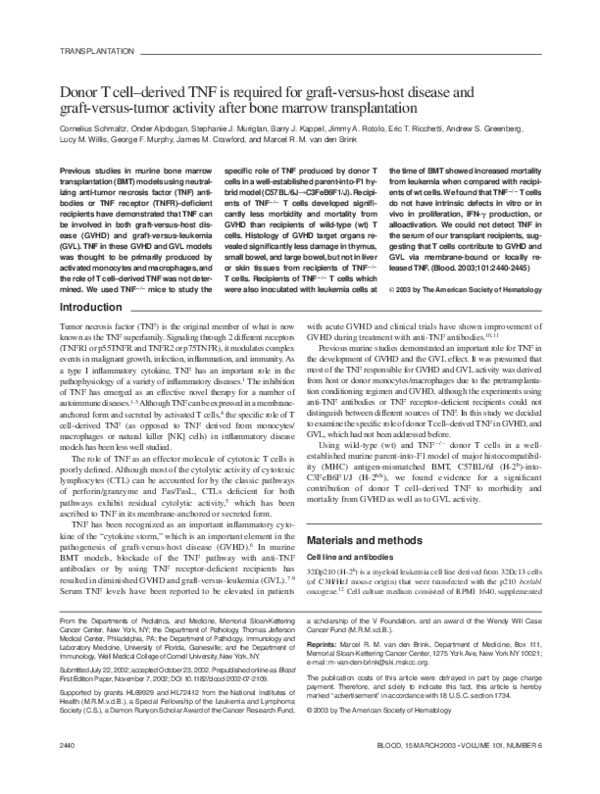 (PDF) Donor T cell–derived TNF is required for graft-versus-host ...