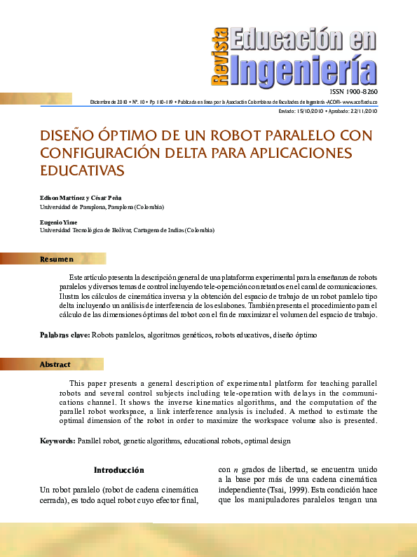 (PDF) Diseño óptimo de un robot paralelo con configuración delta para ...