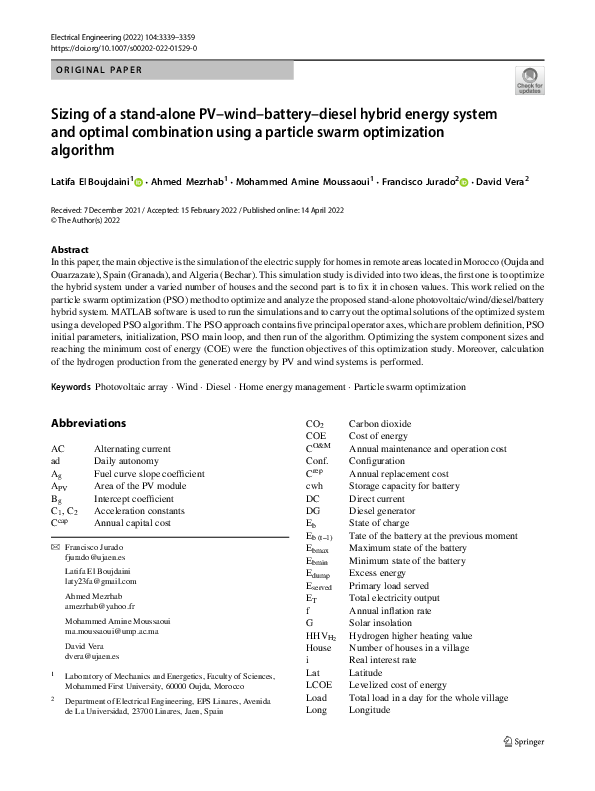 (PDF) Sizing of a stand-alone PV–wind–battery–diesel hybrid energy system and optimal ...