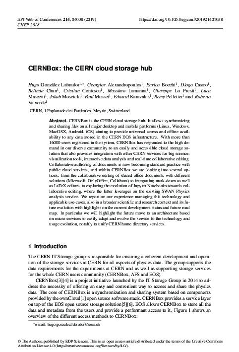 (PDF) CERNBox: the CERN cloud storage hub