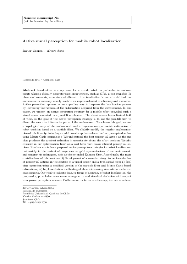 (PDF) Active Visual Perception for Mobile Robot Localization